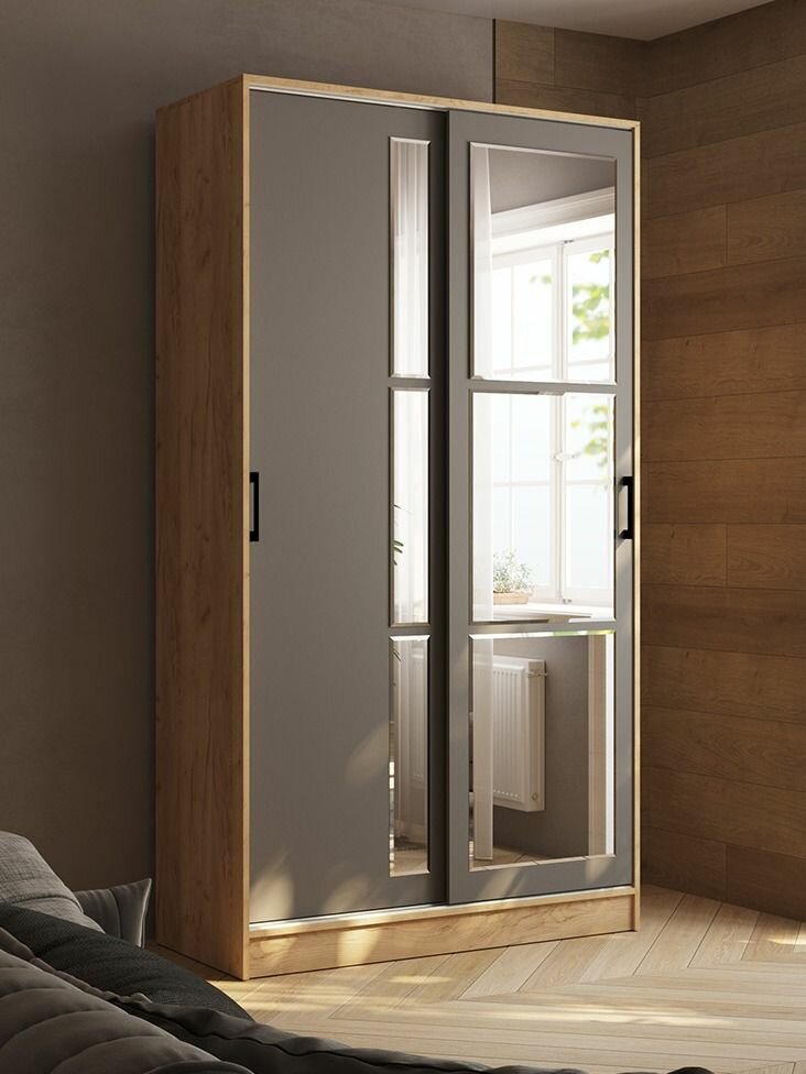 ARNIKA Шкаф-купе Стайл с зеркалом 120см, Дуб Крафт Золотой, Графит серый