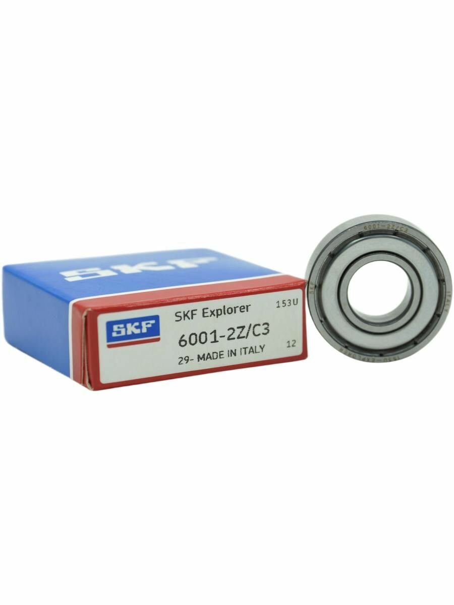 Подшипник шариковый радиальный SKF 6001-2Z/C3 (размер 12x28x8), закрытый металлом высокоскоростной с тепловым зазором для электроинструмента и микродвигателей