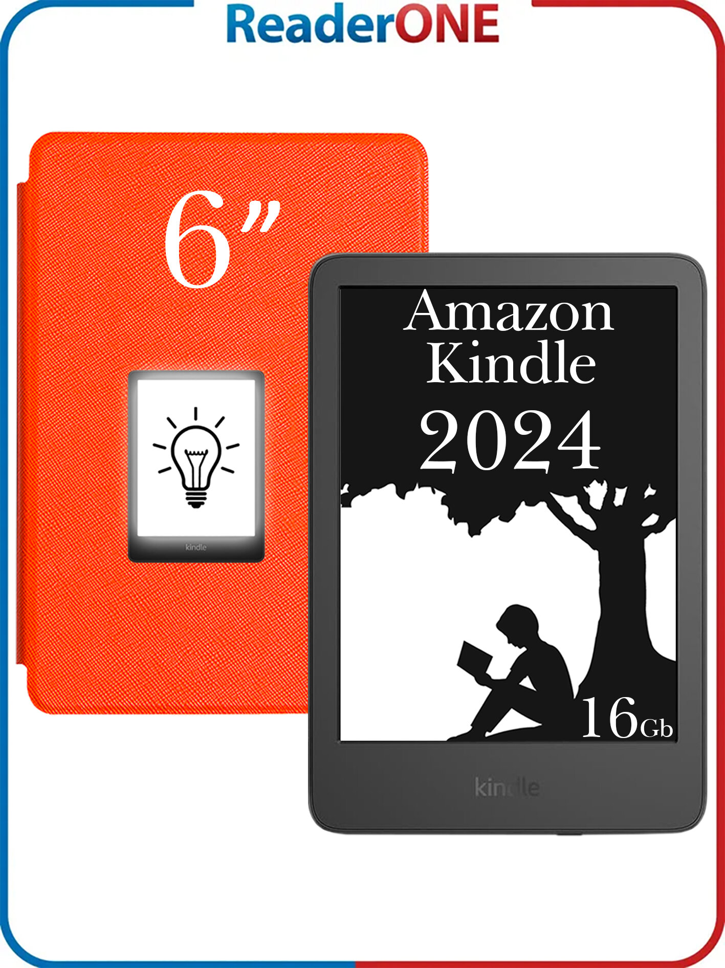 Электронная книга Amazon Kindle 11, 6", 16Gb, 2024, Wi-Fi, подсветка, Special Offer, чёрная, с обложкой ReaderONE