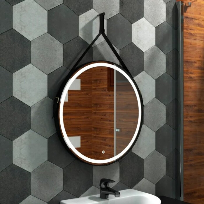 Зеркало круглое Art&Max Milan 65 черный ремень