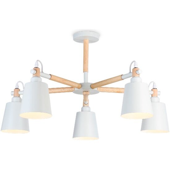 Подвесная люстра Ambrella Light TR82208/5 WH/LW белый/светлое дерево E27/5 max 40W D780*430