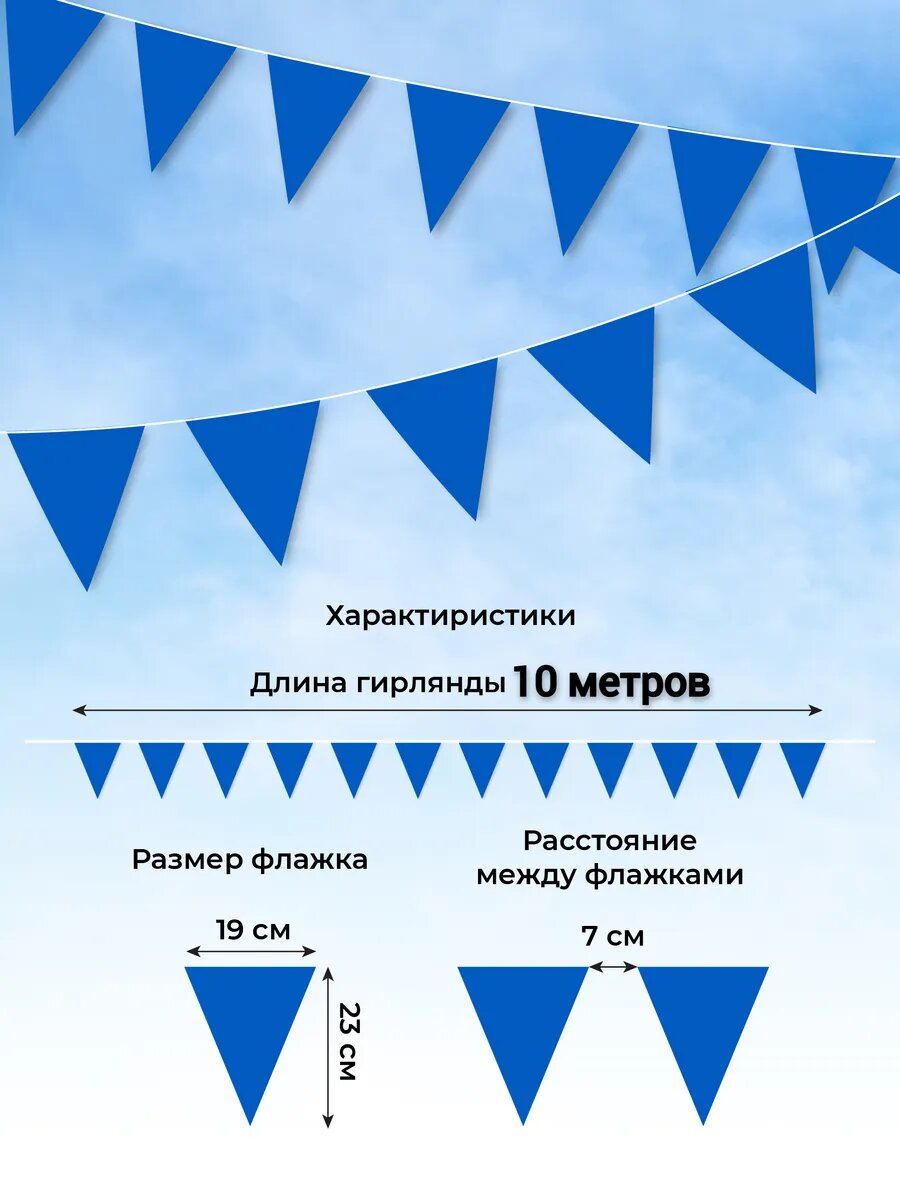 10 м, Гирлянда флажки синие