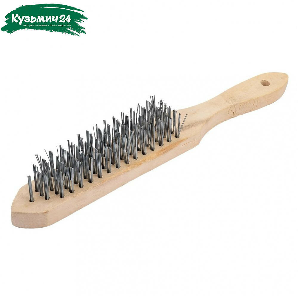 Щетка по металлу Beorol, 5 рядов, деревянная ручка, прямая щетина, 270 мм