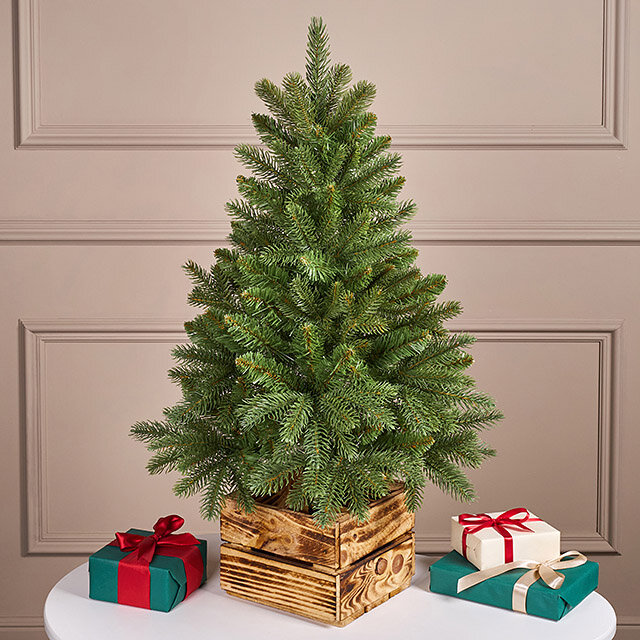 Настольная елка Dakota 90 см в деревянном кашпо, литая + ПВХ, Decorland, DC2045