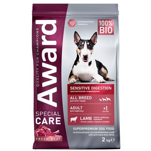 С Чувствительным пищеварением сухой корм авард для взрослых собак всех пород с Ягненком 2 кг