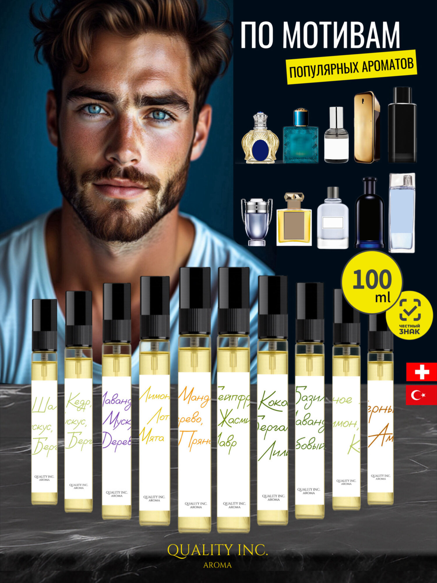 Духи по мотивам известных ароматов мужские набор 10 штук по 10 мл