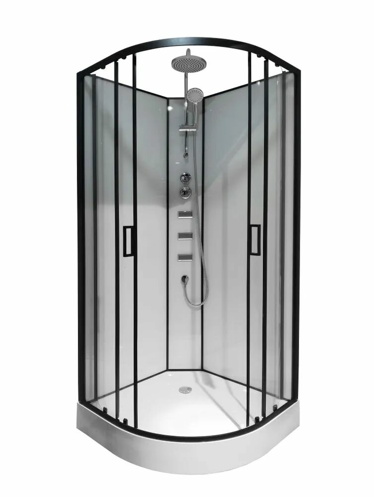 Душевая кабина Loranto NEO 100x100x205с низким поддоном 15 см, прозрачное закаленное стекло 5 мм, задние стеклянные стенки белые, профиль черный-матовый (CS-21811-100)