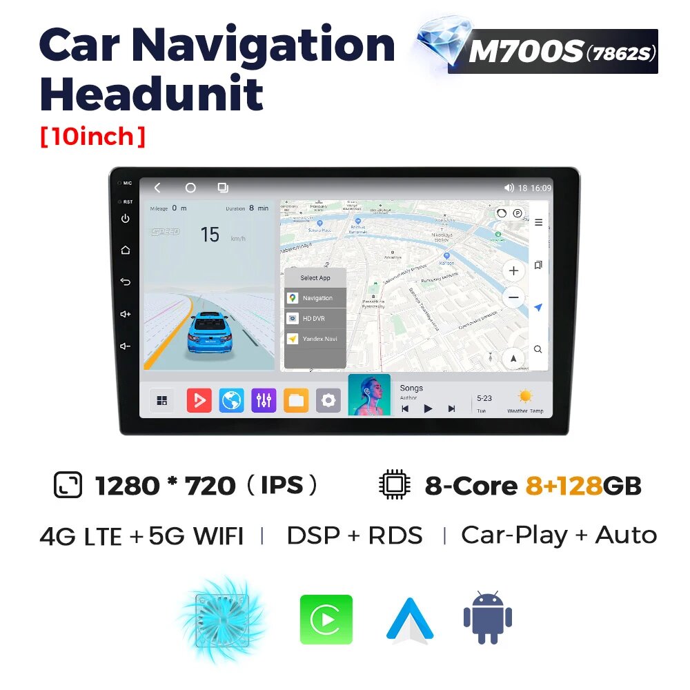 Автомагнитола M700S 10" Android 13, 8+128GB, Carplay, RDS, 4G/5G