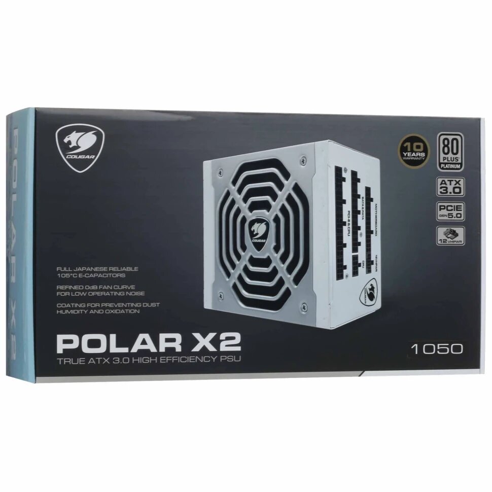 Блок питания Cougar POLAR X2 1050 [31PX105001P01], ATX 12V 3.0, белый, серый