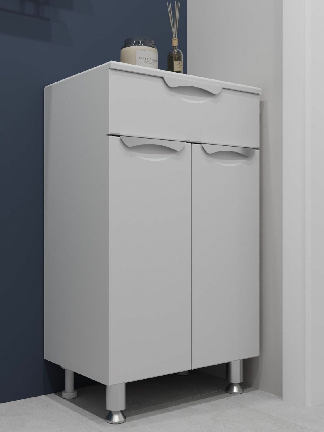 Комод, тумба для ванной комнаты, Fauraplus Толедо 50, полка, белый, глянцевый.