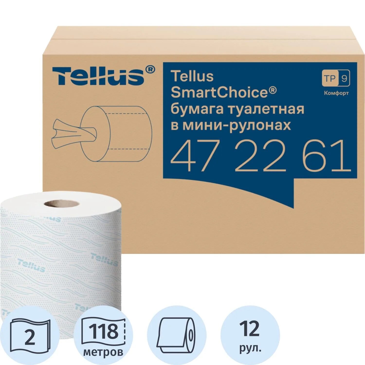 Бумага туалетная Tork SmartOne Advanced в мини-рулонах с ЦВ 2-сл. 12рул/уп