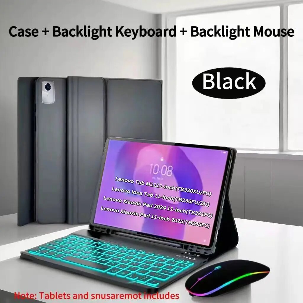 Черный чехол-клавиатура с подсветкой для Lenovo Xiaoxin Pad 11 (Русская раскладка)