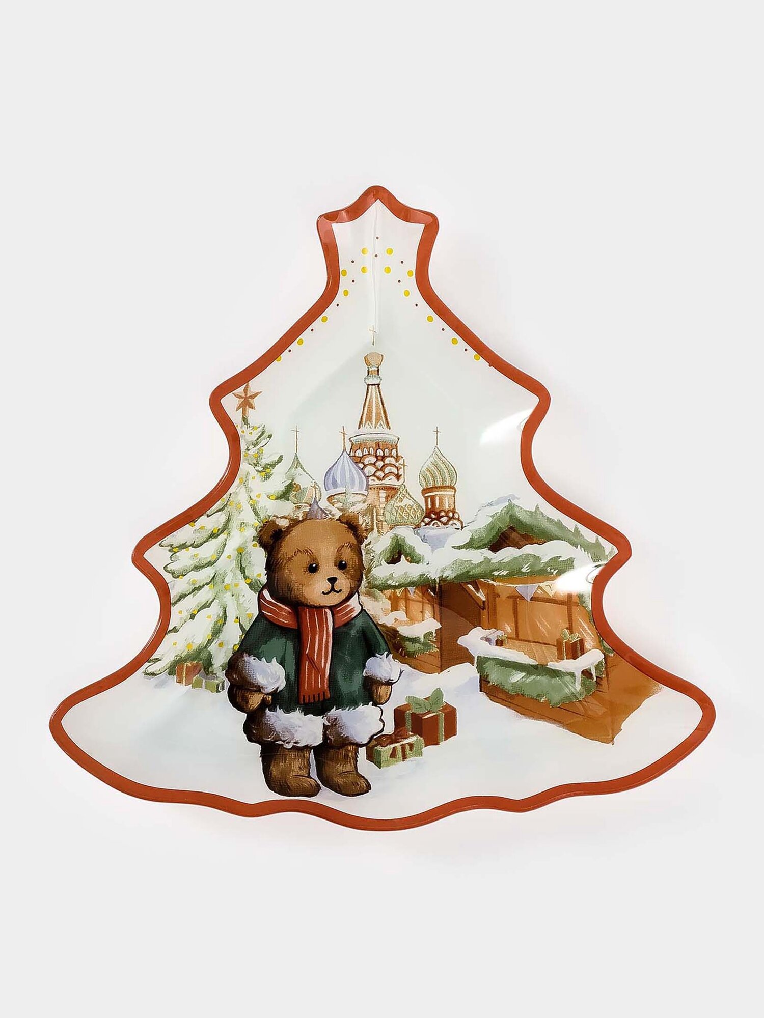 Блюдо сервировочное ёлочка "Московкий мишка" 24,5х24,7х2 см, цвет красный