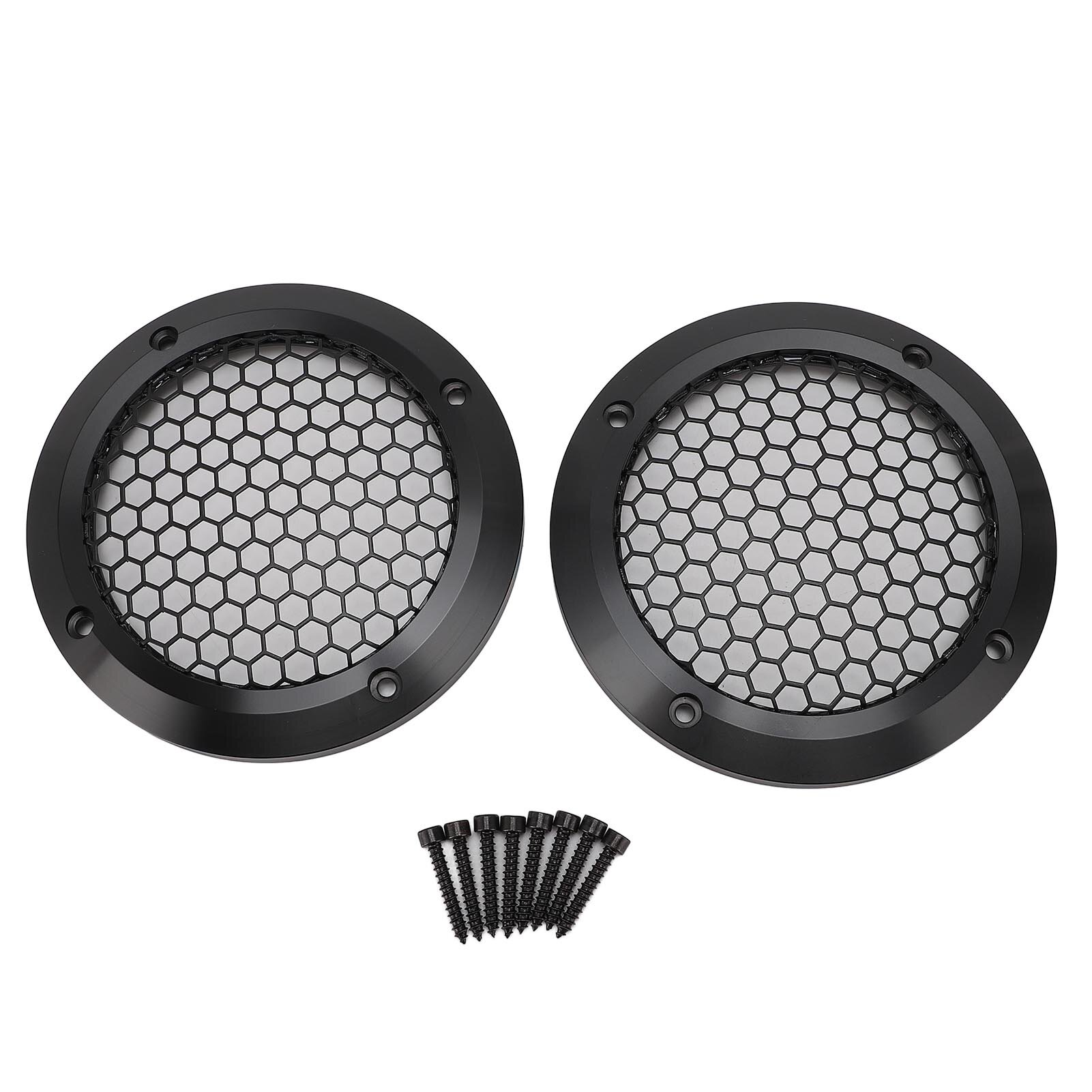 2pcs Speaker Covers Black Round Grill Mesh Decorative Subwoofer Car Protector with 8 Screws OD 125mm