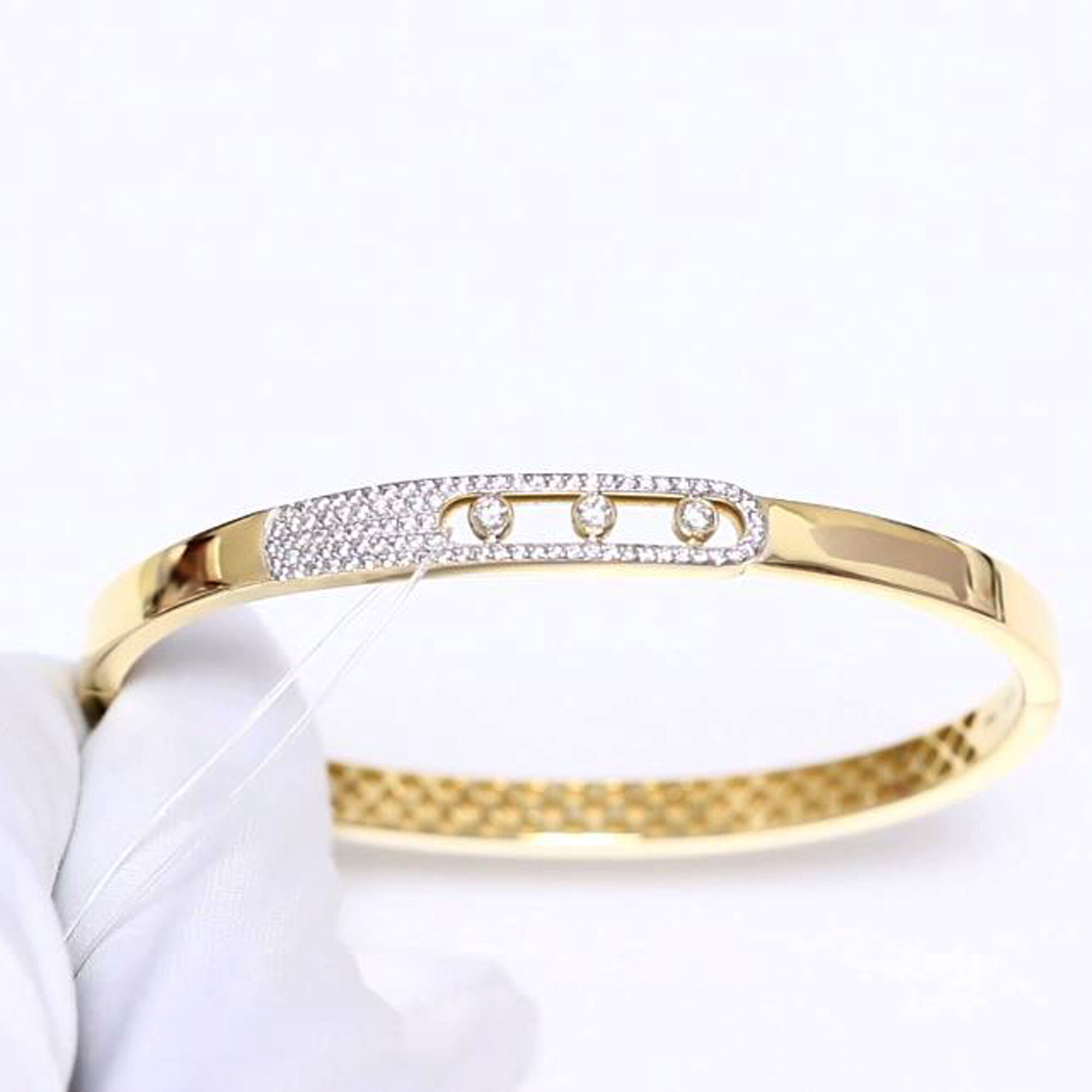 Браслет, желтое золото, 585 проба, фианит