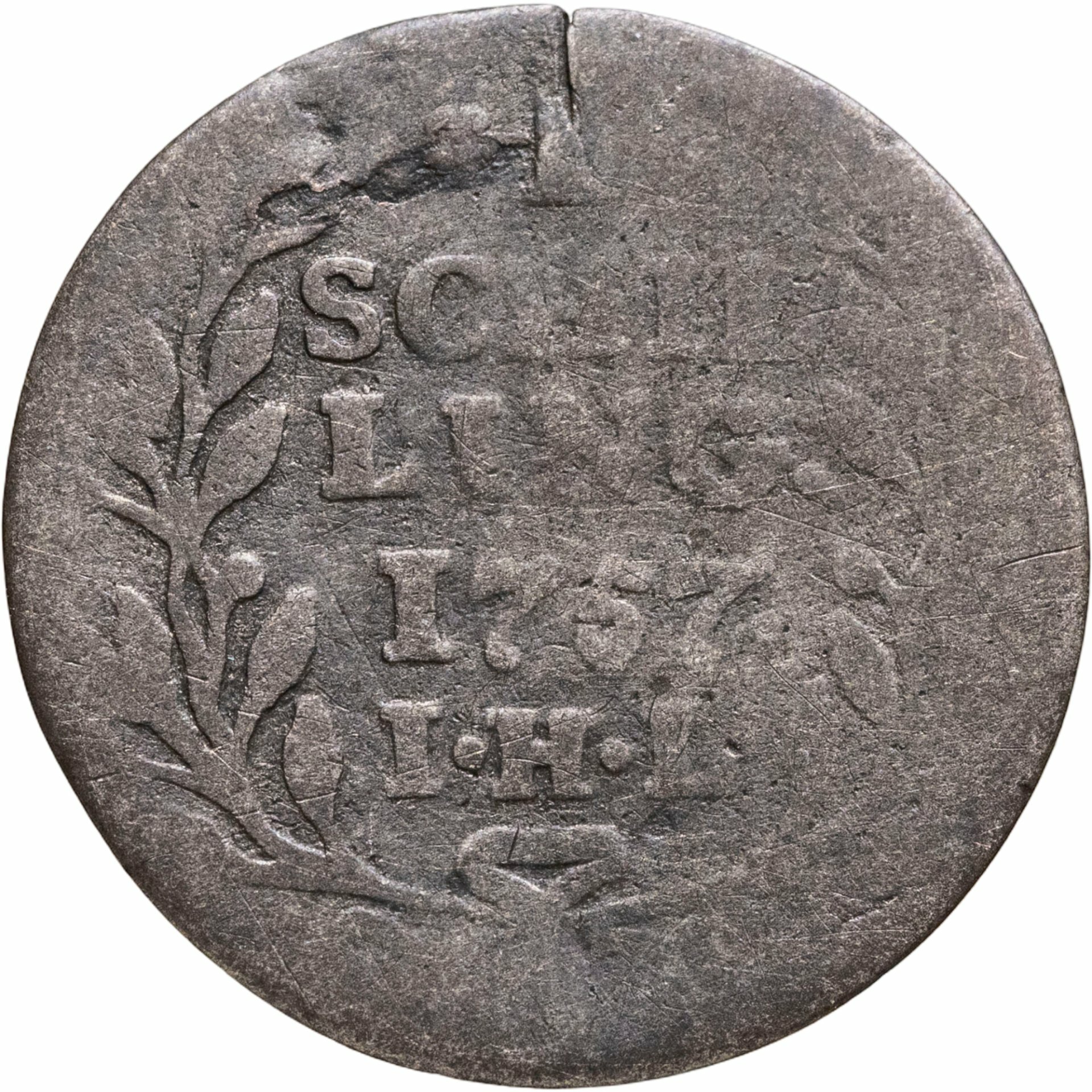 Гамбург 1 шиллинг 1757, Серебро 500, в сохранности VG-F