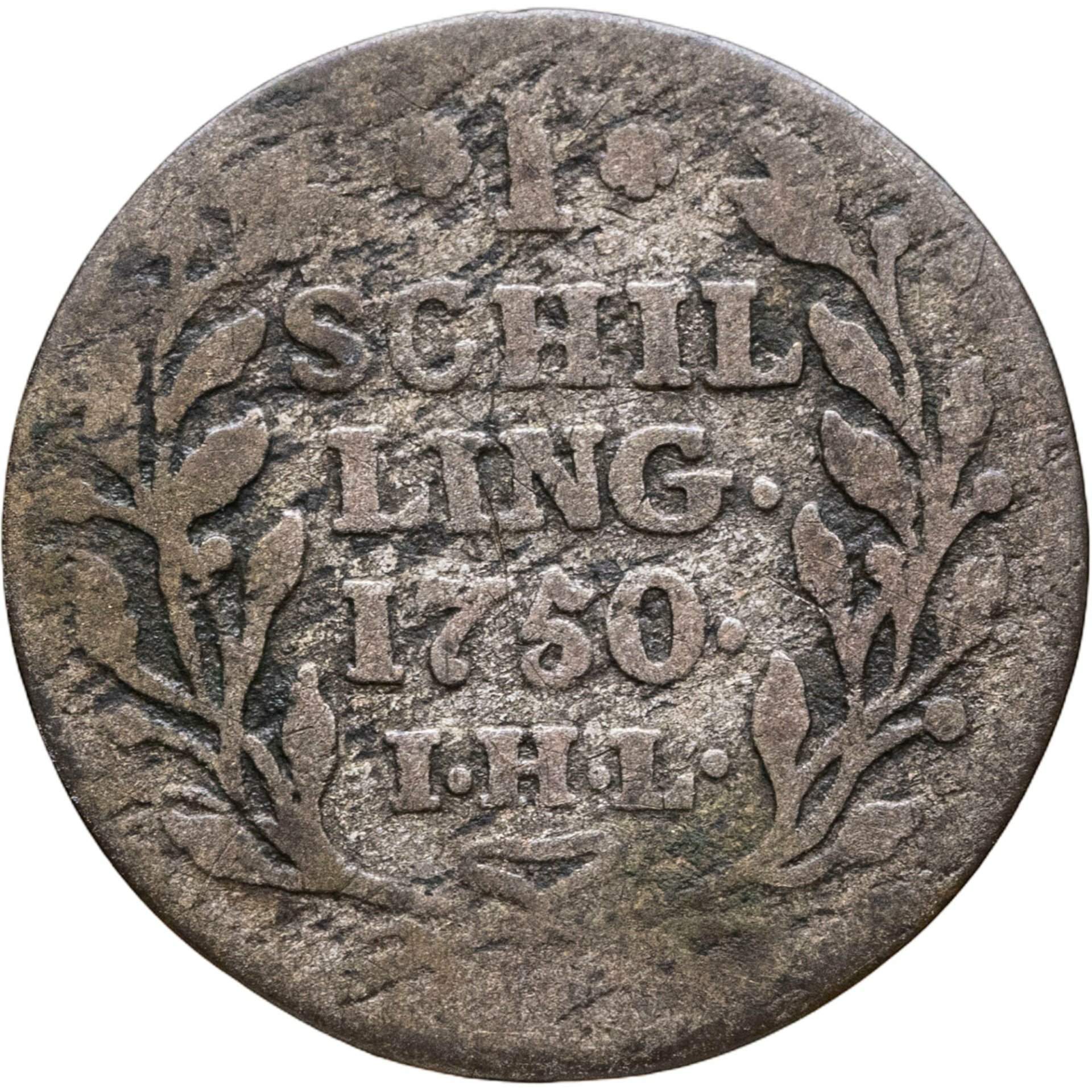 Гамбург 1 шиллинг 1750, Серебро 500, в сохранности F