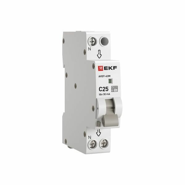 Выключатель автоматический дифференциального тока 1мод. C 25А 30мА тип AC 6кА АВДТ-63М электрон. PROxima EKF DA63M-25-30