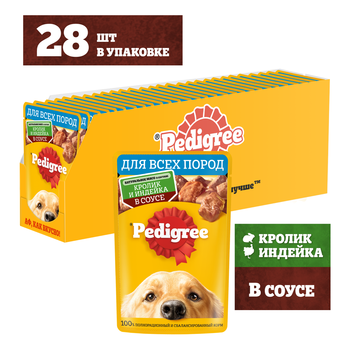 Влажный корм Pedigree в соусе с кроликом и индейкой для взрослых собак 85 г х 28 шт
