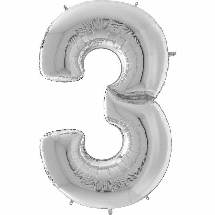 Воздушный шар КНР фольгированный, цифра 3, 64" Silver