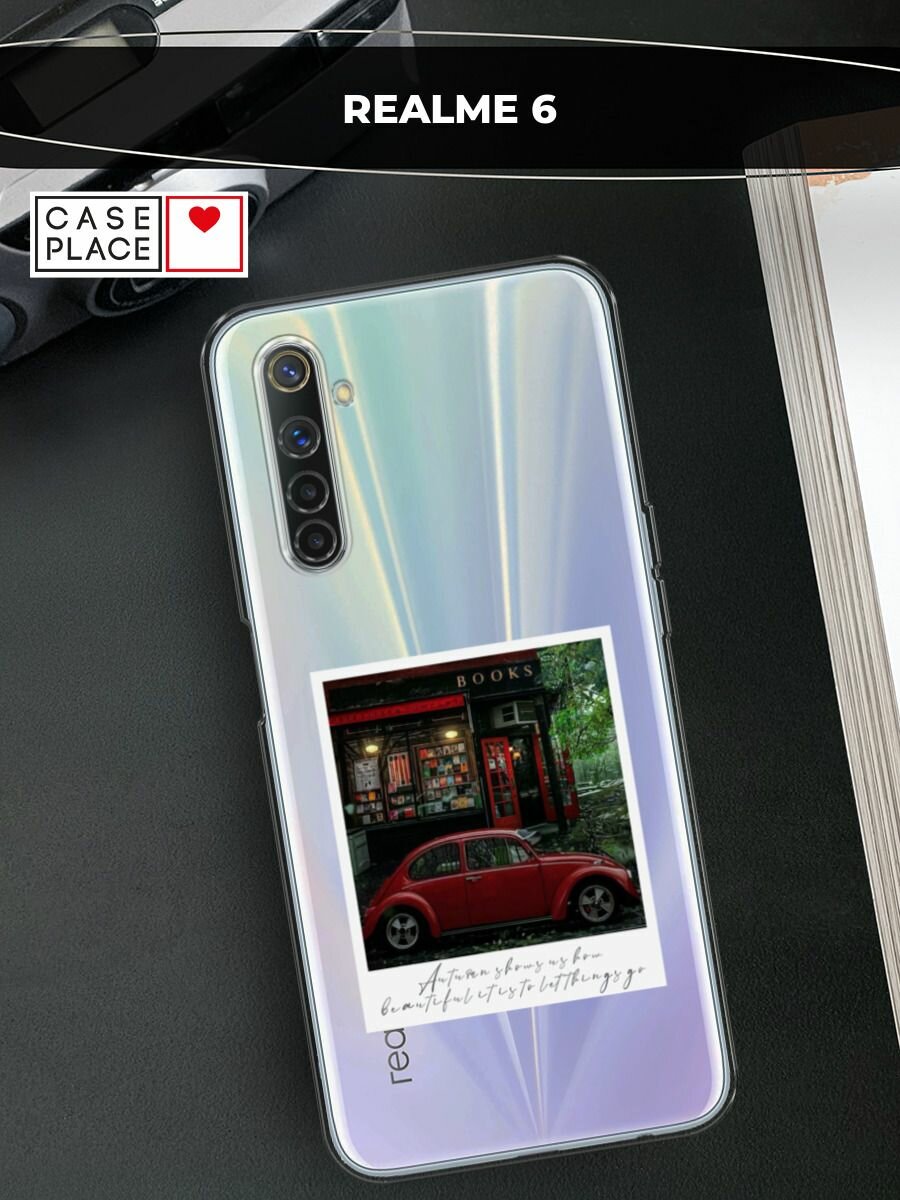 Чехол на Realme 6 / Реалми 6 с принтом Осенний палароид красный