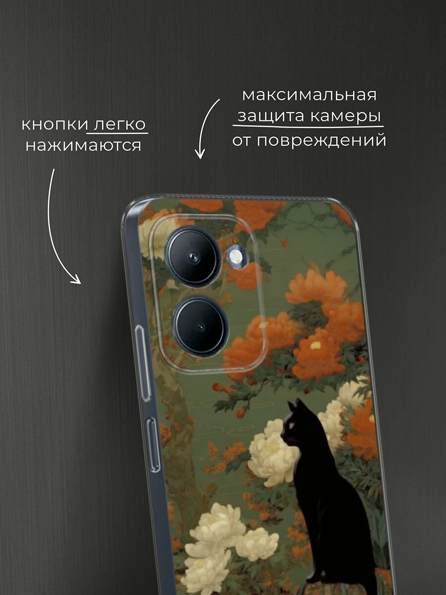 Силиконовый чехол на Realme C33 / Реалми С33 с принтом Black cat — фото 1