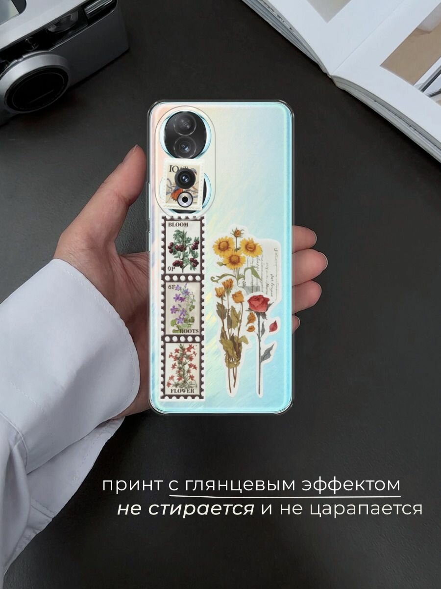 Силиконовый чехол на Honor 90 / Хонор 90 с принтом Марки с цветами — фото 1