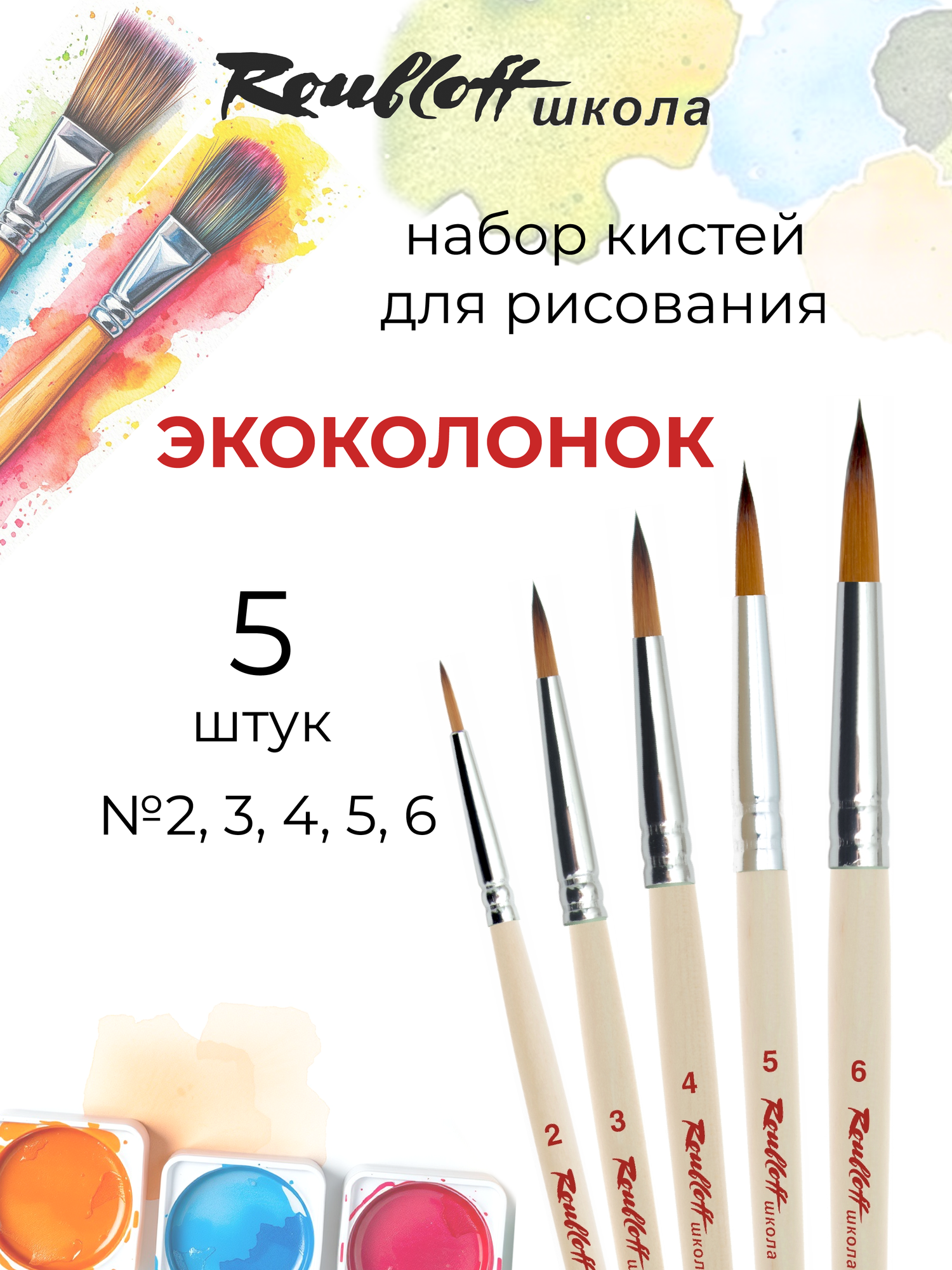 Roubloff школа № 13 Набор кистей для рисования, 5 кистей экоколонок
