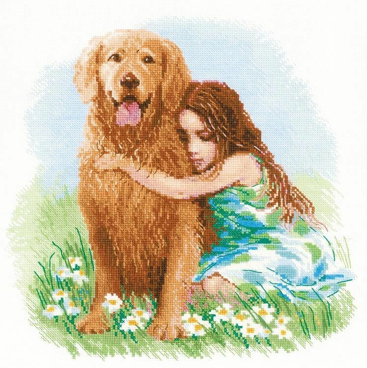 Набор для вышивания крестиком Риолис (Сотвори Сама), "Верный друг", 30х30 см, Собаки Люди Животные