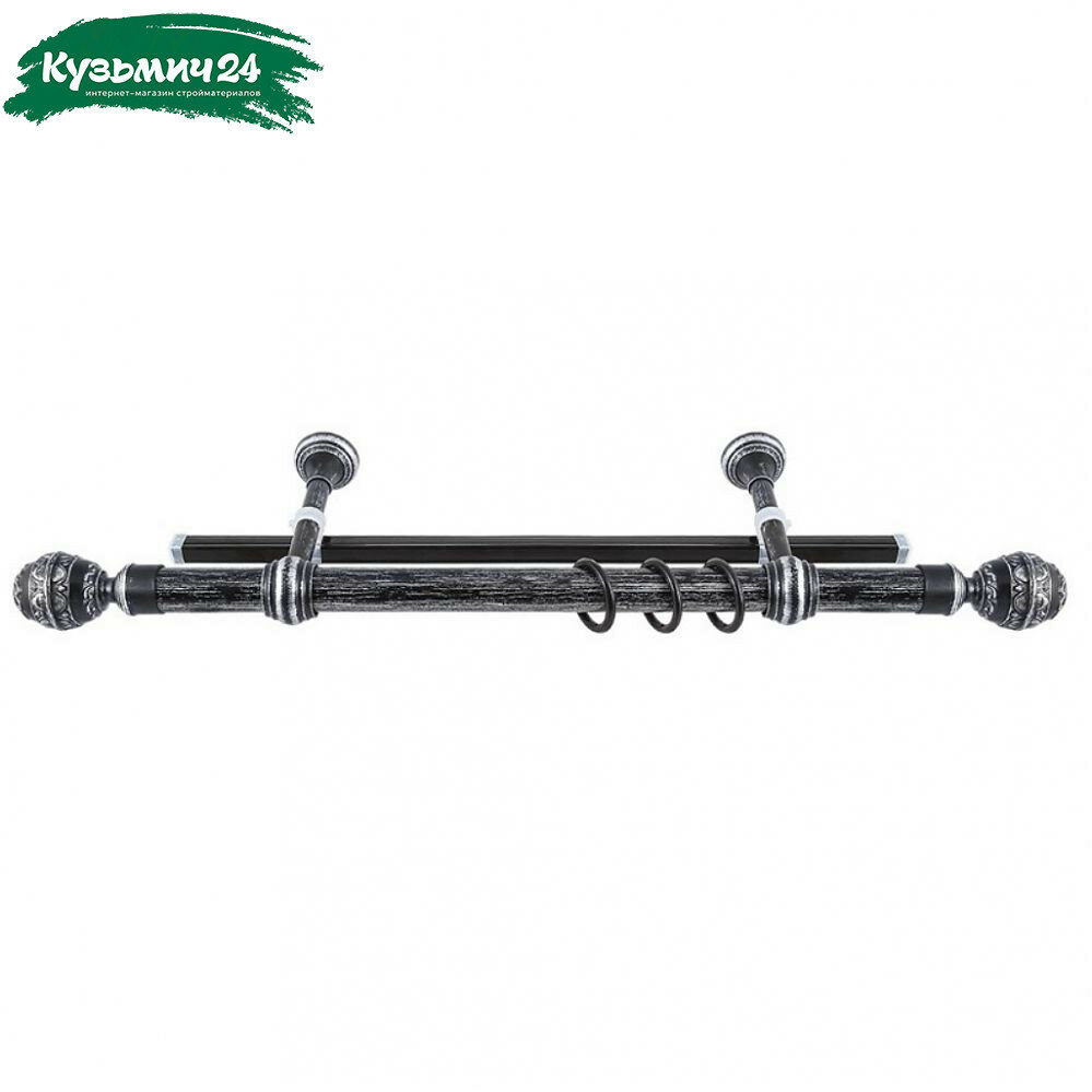 Карниз двухрядный круглый Венеция, Черненое серебро, 2.4 м, настенный, металл, крепеж, крючки