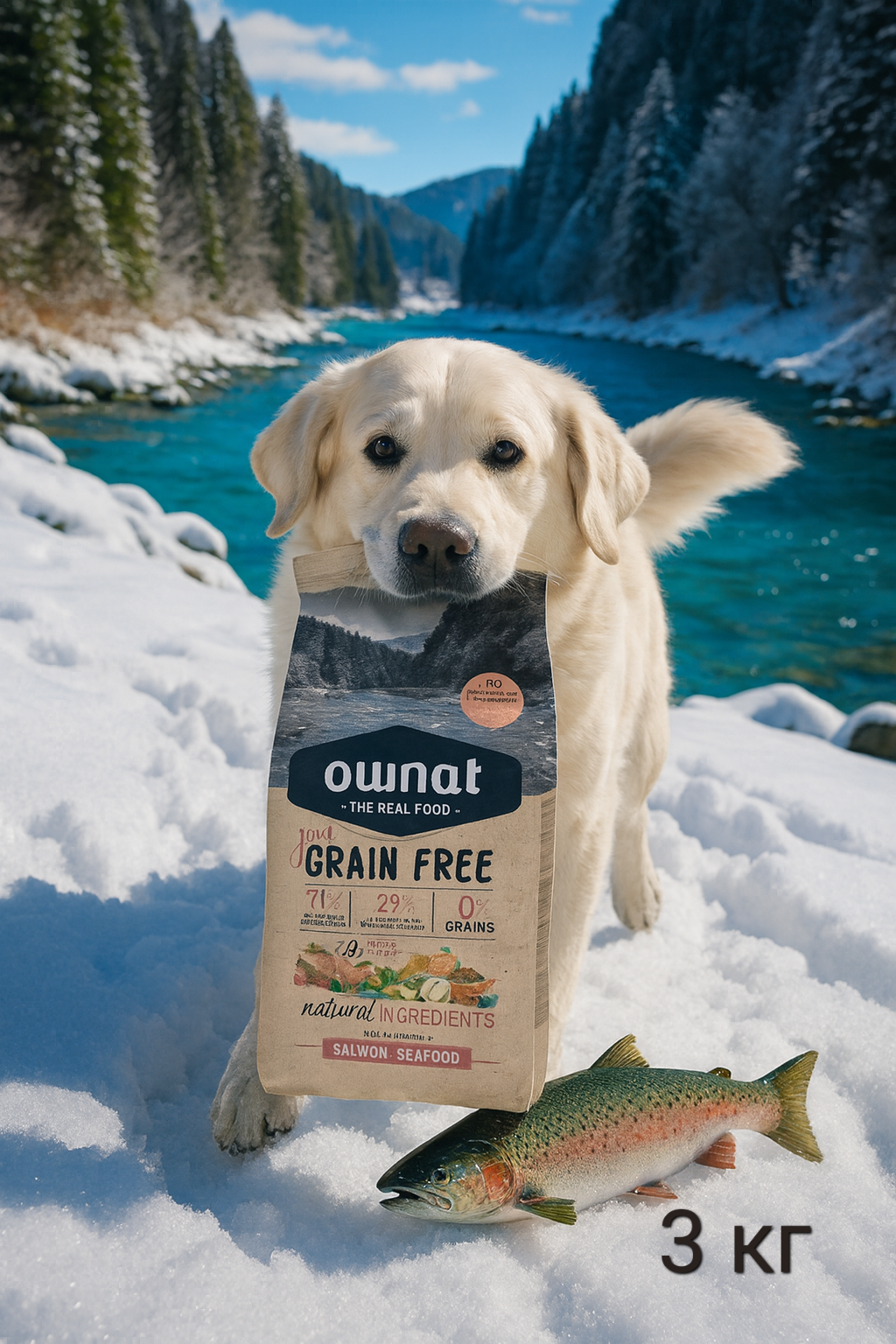 Сухой корм Ownat Adult Grain Free Just, беззерновой, для взрослых собак с лососем и морепродуктами 3 кг