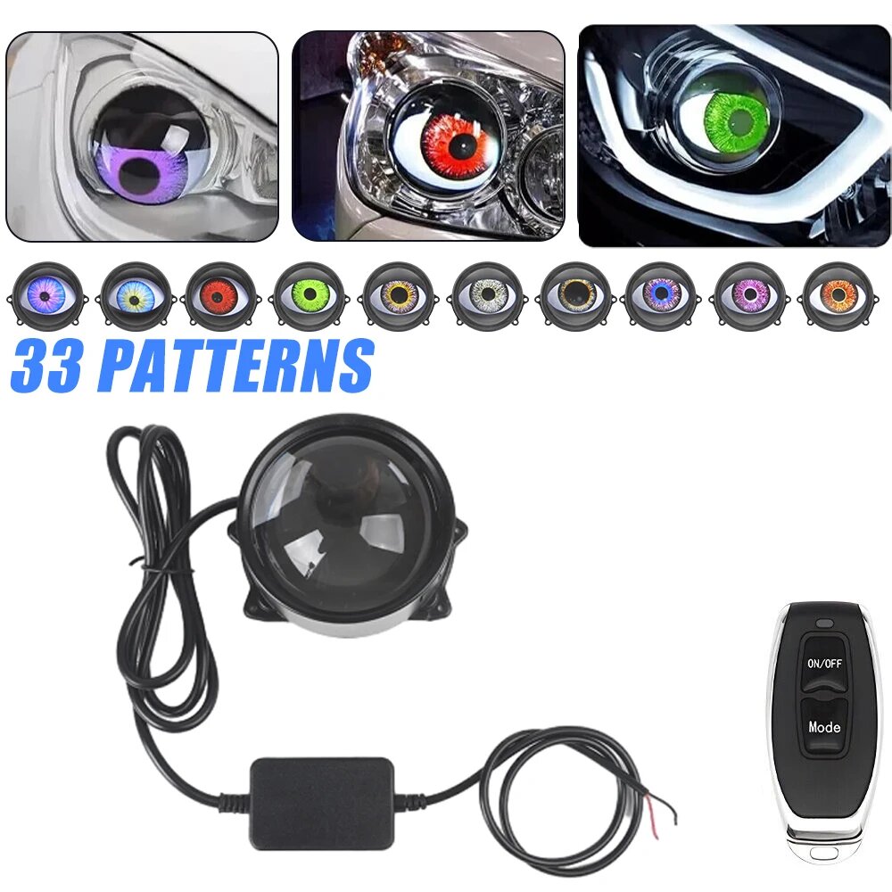 3-дюймовые линзы, динамические светодиодные диявольские глаза с беспроводным управлением, сглаза, 33 узора, светодиодные фары, украшение для глаз, автоаксессуары 1PC