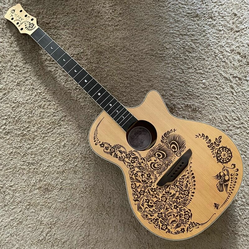 Акустическая гитара LUNA с резьбой в виде колибри 40" (без аксессуаров, для самостоятельной сборки)