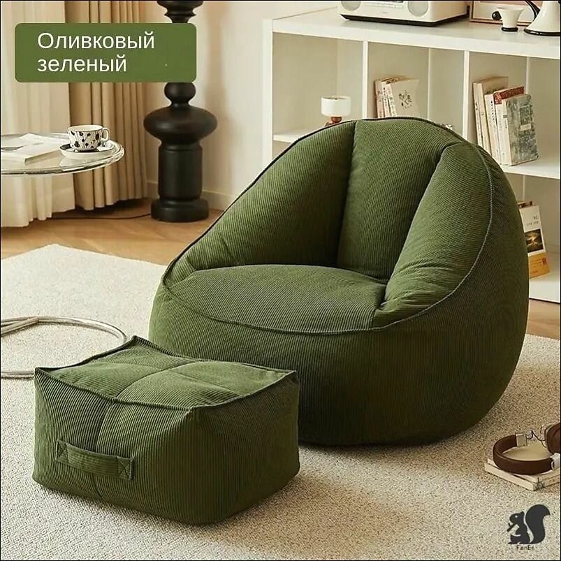 Кресло-мешок Трон, Вельвет, Размер XXL, оливковый