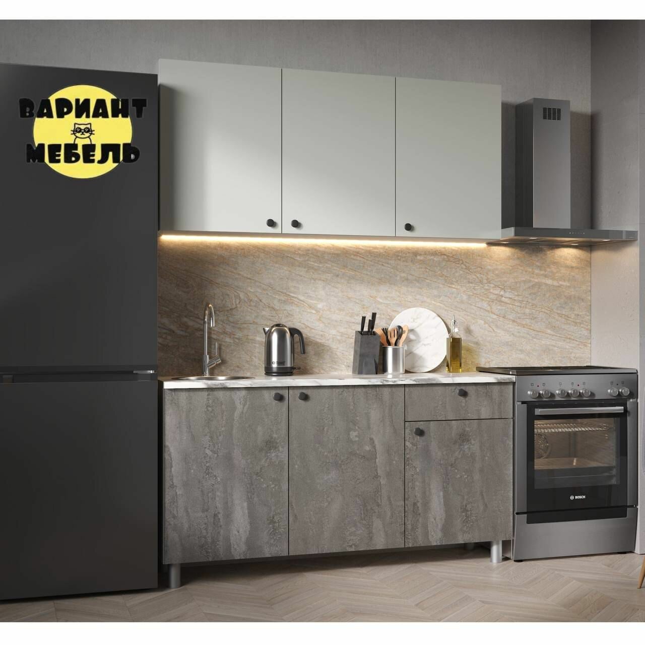 Кухонный гарнитур деми 150 столешница В комлекте Холодный серый / Железный камень