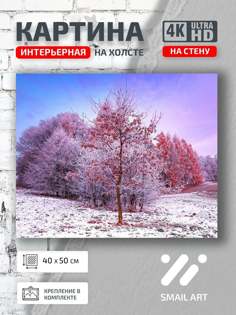 Картина на холсте интерьерная 40 на 50 на стену Зимние деревья для гостиной пейзаж