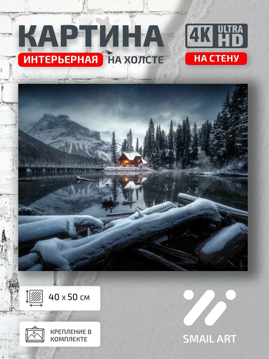 Картина на холсте интерьерная 40 на 50 на стену зимний пейзаж для гостиной пейзаж