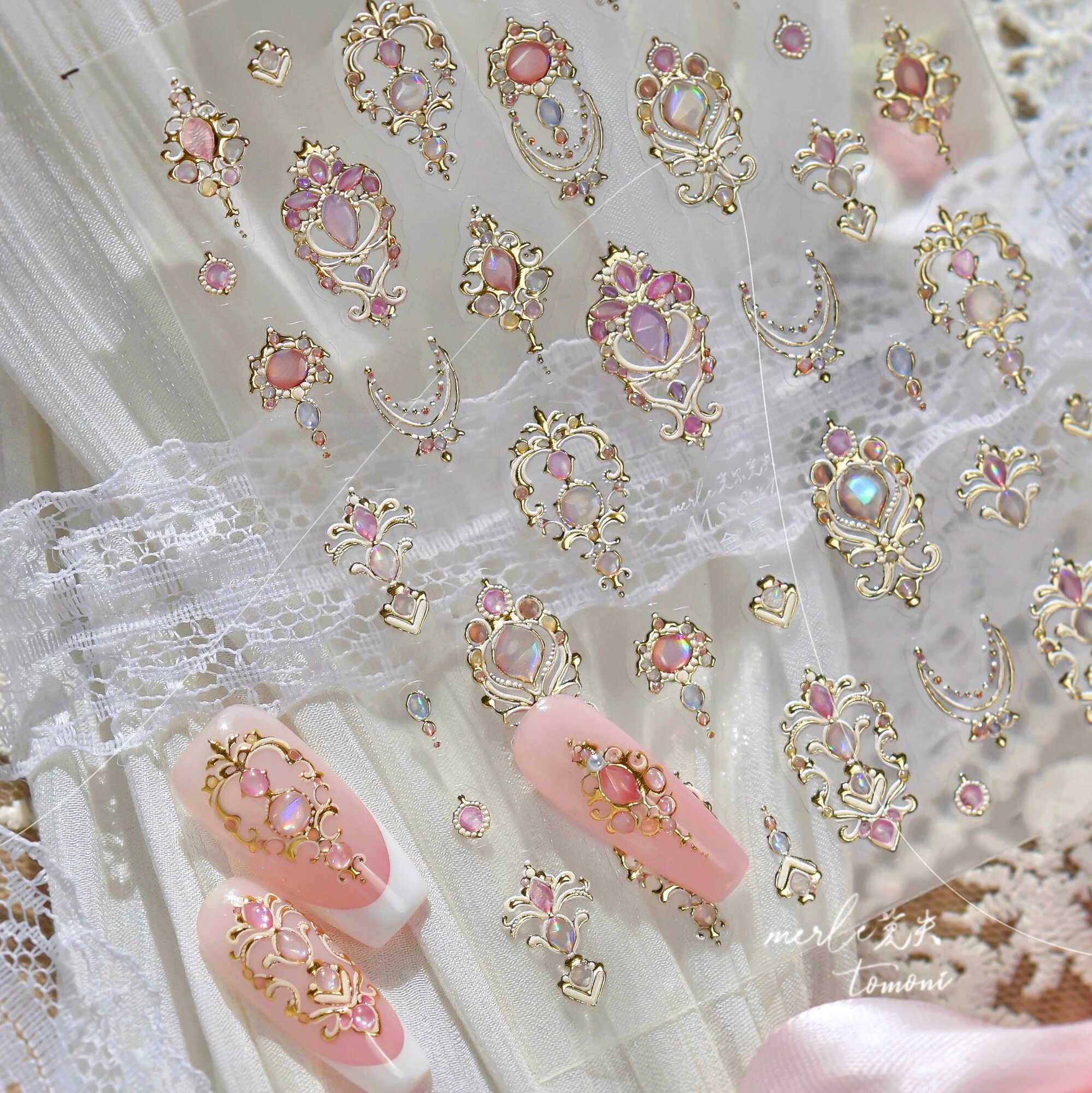 1 шт. 5D фоторамка стиль наклейки для дизайна ногтей рельефное ожерелье драгоценный камень аксессуары для дизайна ногтей темпераментные наклейки для девочек