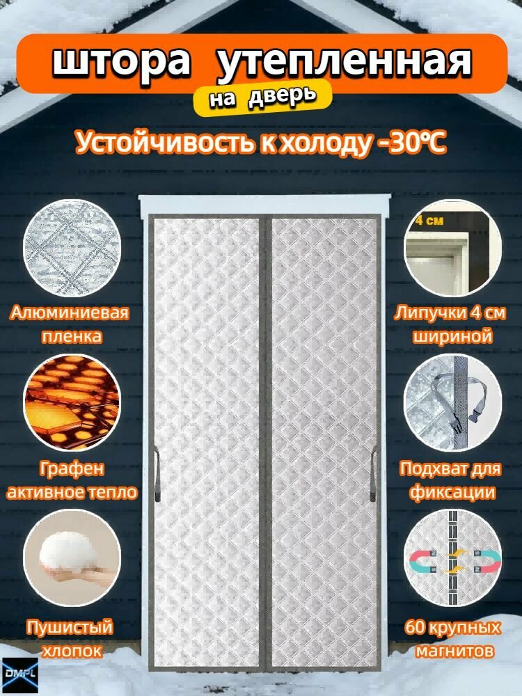 Шторы на дверь утепленные, Графеновый накопитель тепла, на магнитах