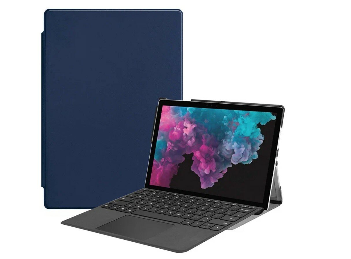 Чехол MyPads для Microsoft Surface Pro 6 Type Cover кожаный на пластиковой основе с трансформацией в подставку синий