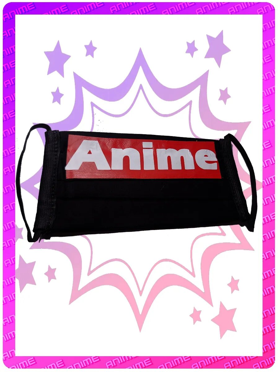 Аниме косплей маска японская тканевая черного цвета с рисунком - y2k