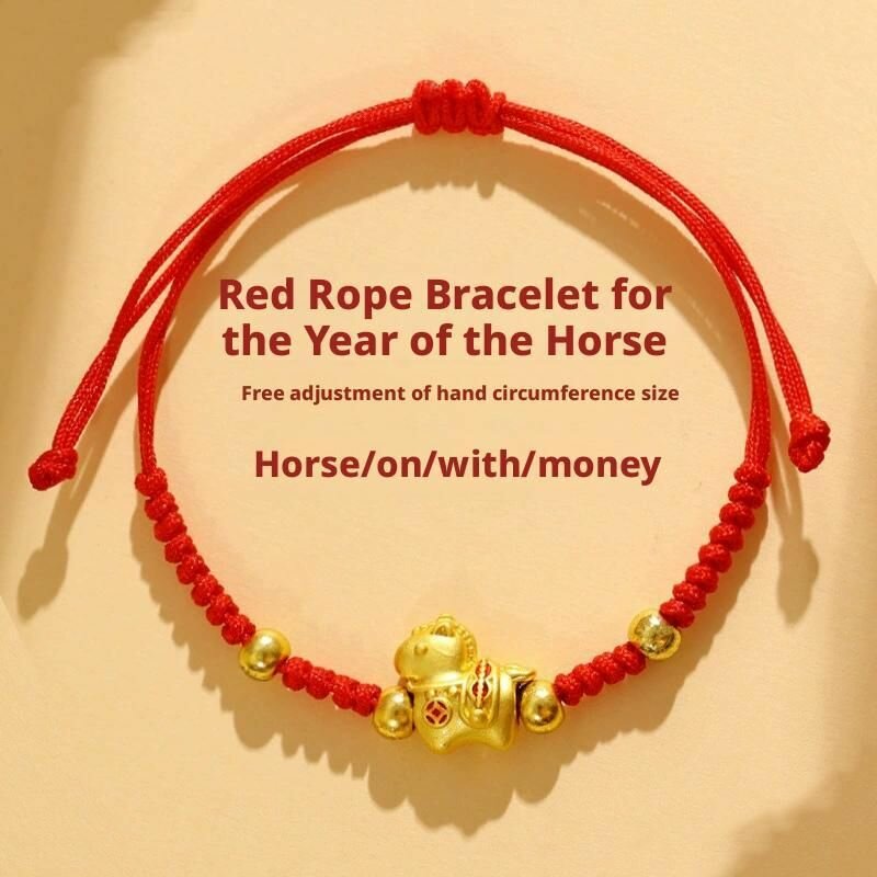Красный браслет из веревки с изображением лошади