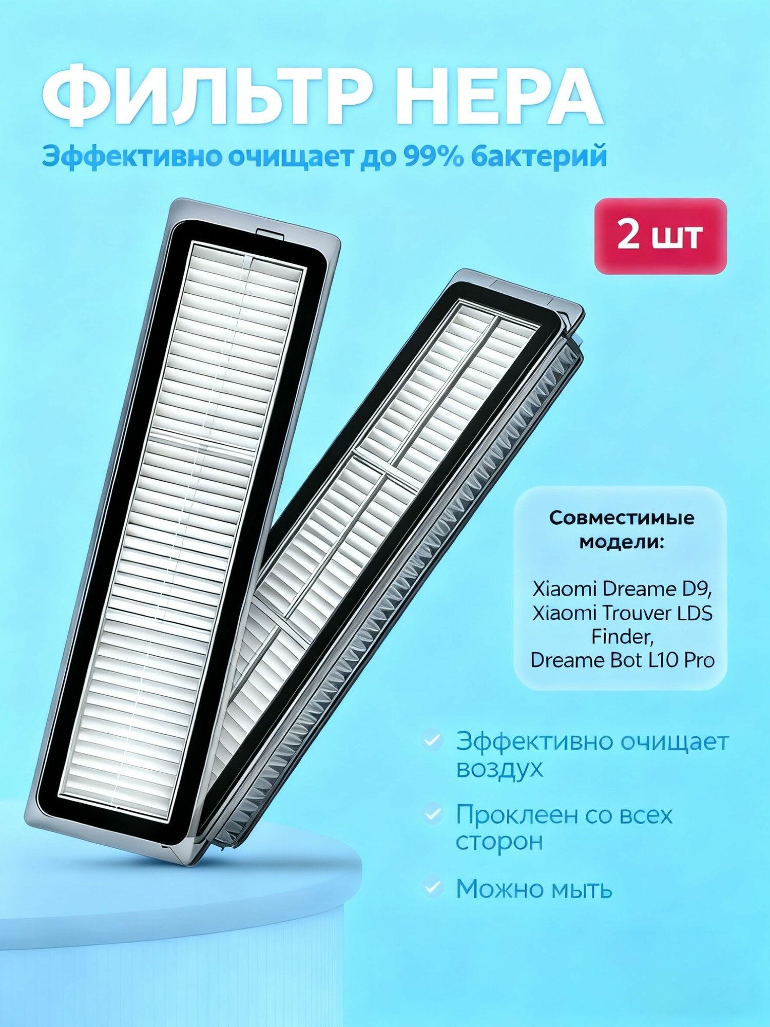 Комплект фильтров для робота-пылесоса Dreame: D9, Trouver Finder, LDS Finder, L10 Pro, D10s Pro Набор сменных HEPA-фильтров