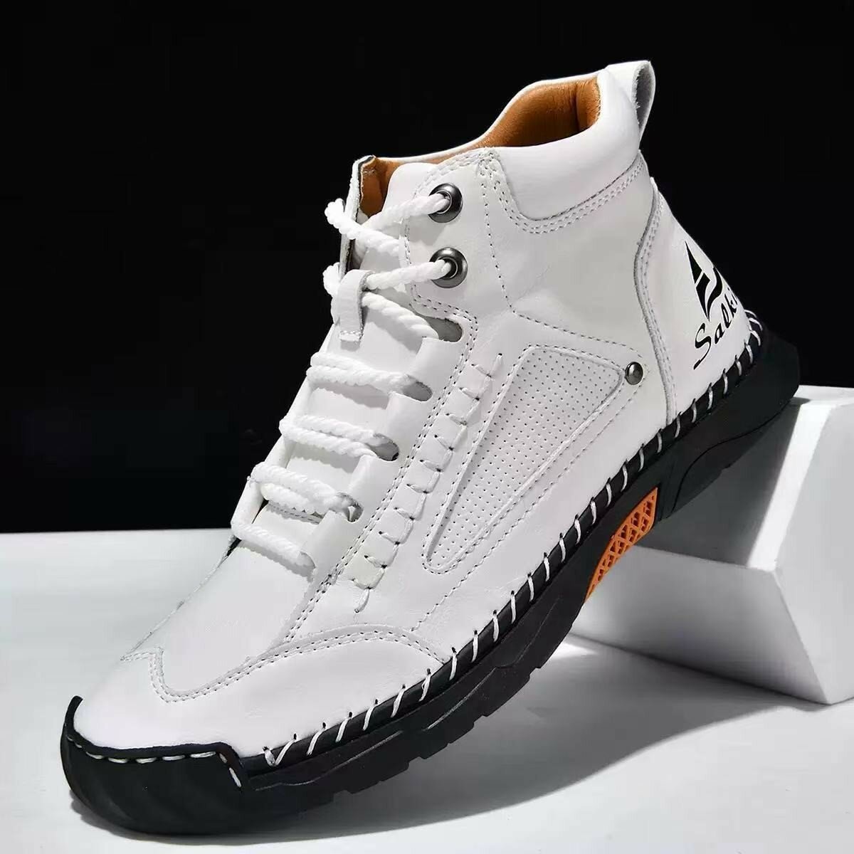 Мужские ботинки из искусственной кожи больших размеров 2025 года, сшитые вручную, на плоской подошве, со шнуровкой, повседневные, размеры 39-48