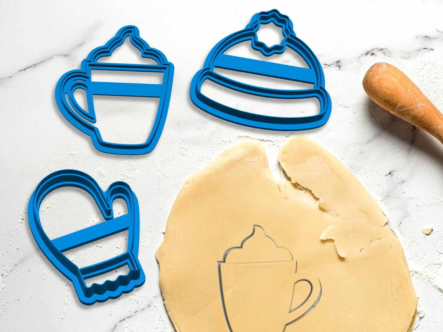 Формочки для праздничного печенья (горячее какао, варежка и шапка) Цвет белый