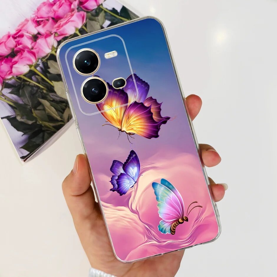Чехол для телефона Vivo V25 V25e V2201 V2202, прозрачная мягкая силиконовая задняя крышка на Vivo X80 Lite, бампер с рисунком