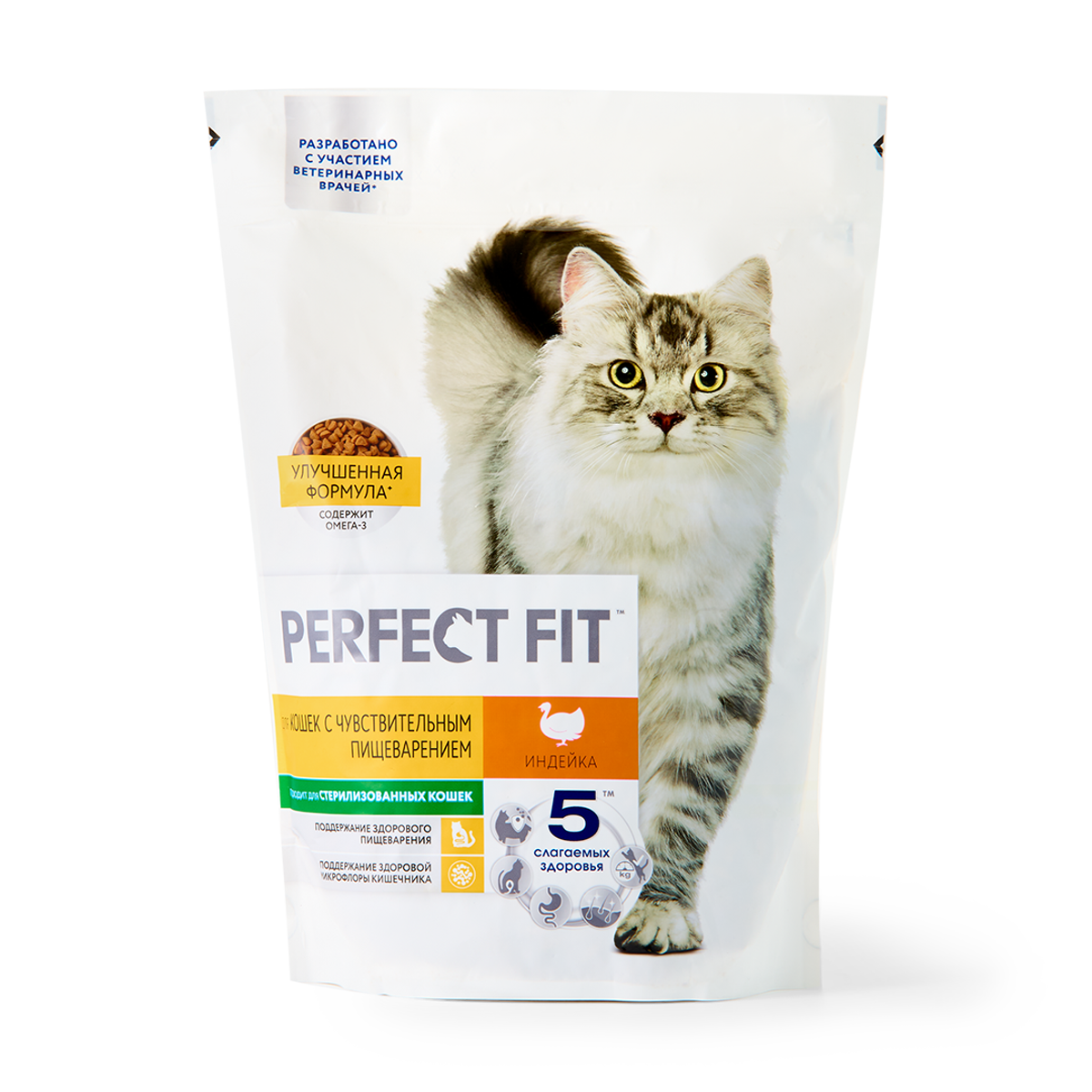 Сухой корм для кошек с чувствительным пищеварением Perfect Fit индейка