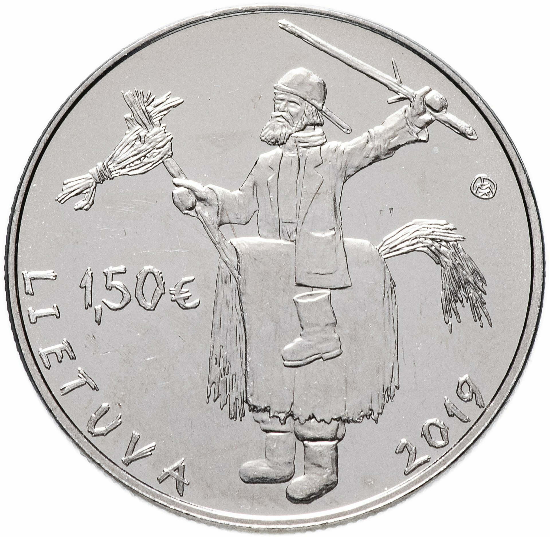 Литва 1,5 евро 2019 Užgavėnės Масленица, Мельхиор медь-никель, в сохранности UNC