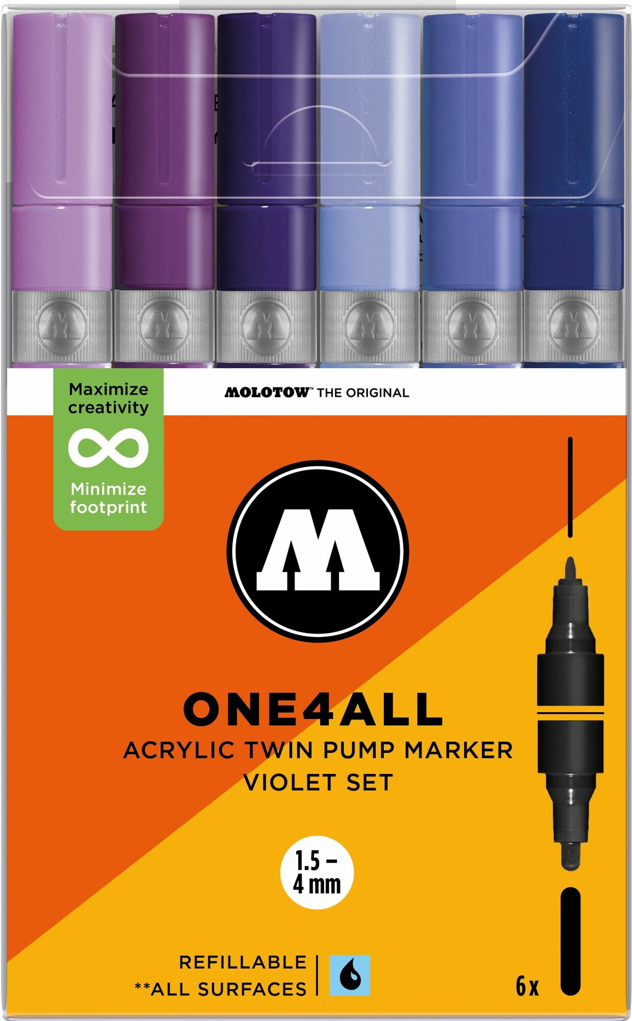 Набор акриловых макеров Molotow ONE4ALL Acrylic Twin Violet Set 6 штук
