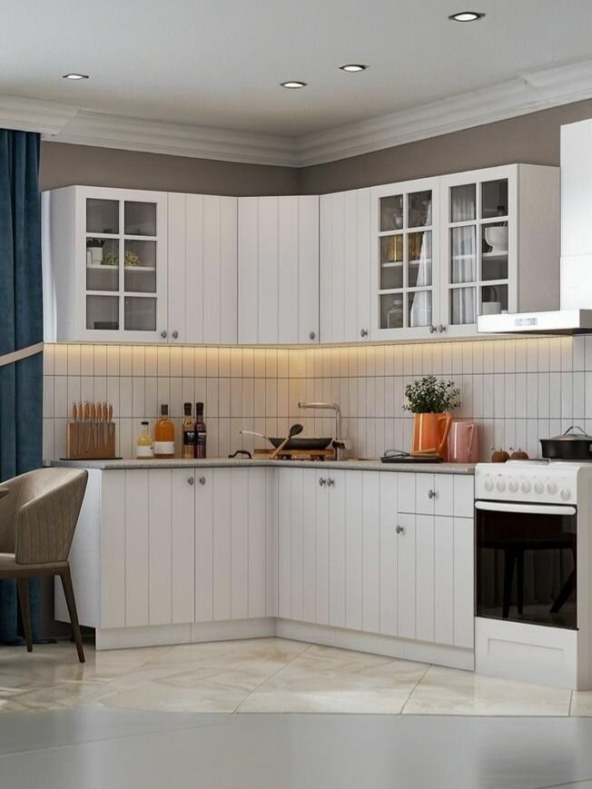 Кухонный гарнитур угловой Техно-1 1,4х1,8м белый матовый/сонома, белый со столешницей миф